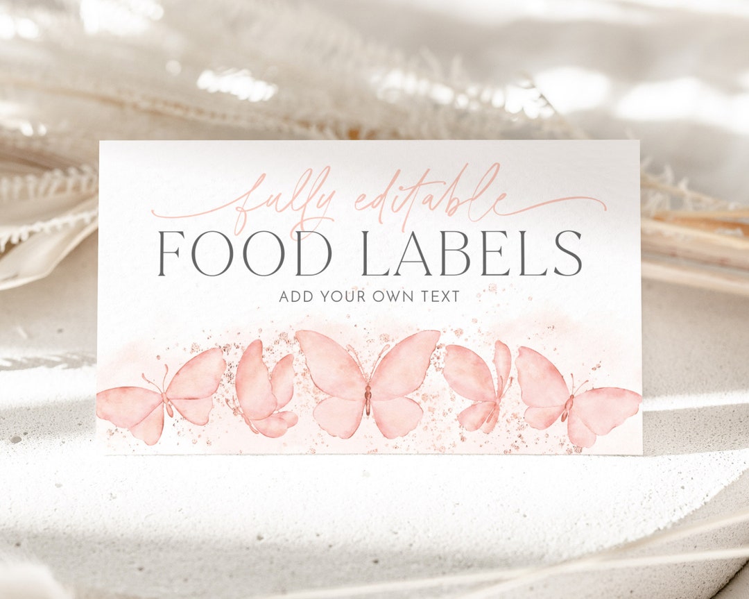 Editable Food Labels, Butterfly Food Label Card, 1st Birthday Food Tags ...