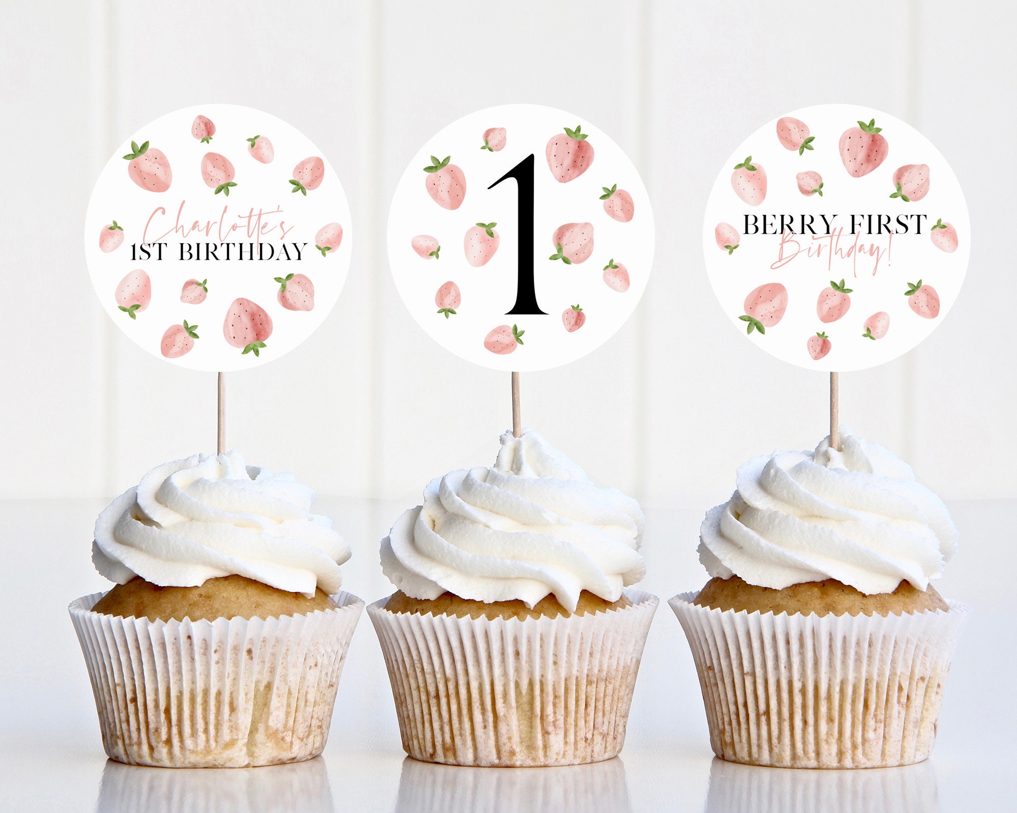 Berry Cupcake Toppers Printable Cupcake Topper Strawberry | Etsy