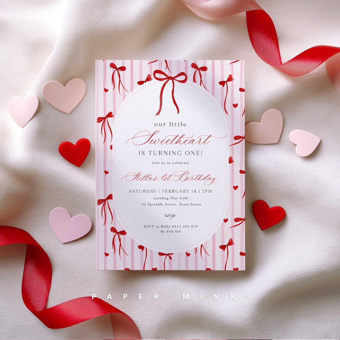 Little Sweetheart is Turning One Invite, Girls Valentine's Day 1st ...