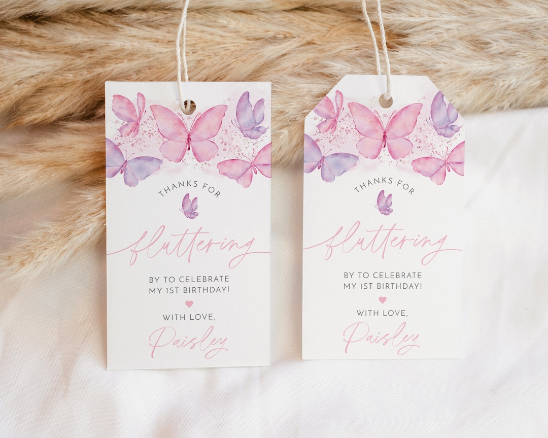 Butterfly Birthday Favor Tag, Birthday Thank You Tags, Editable Gift ...