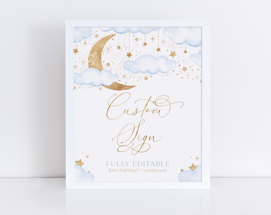 Moon Stars Baby Shower Signs, Baby Shower Editable Sign 8x10 Custom ...