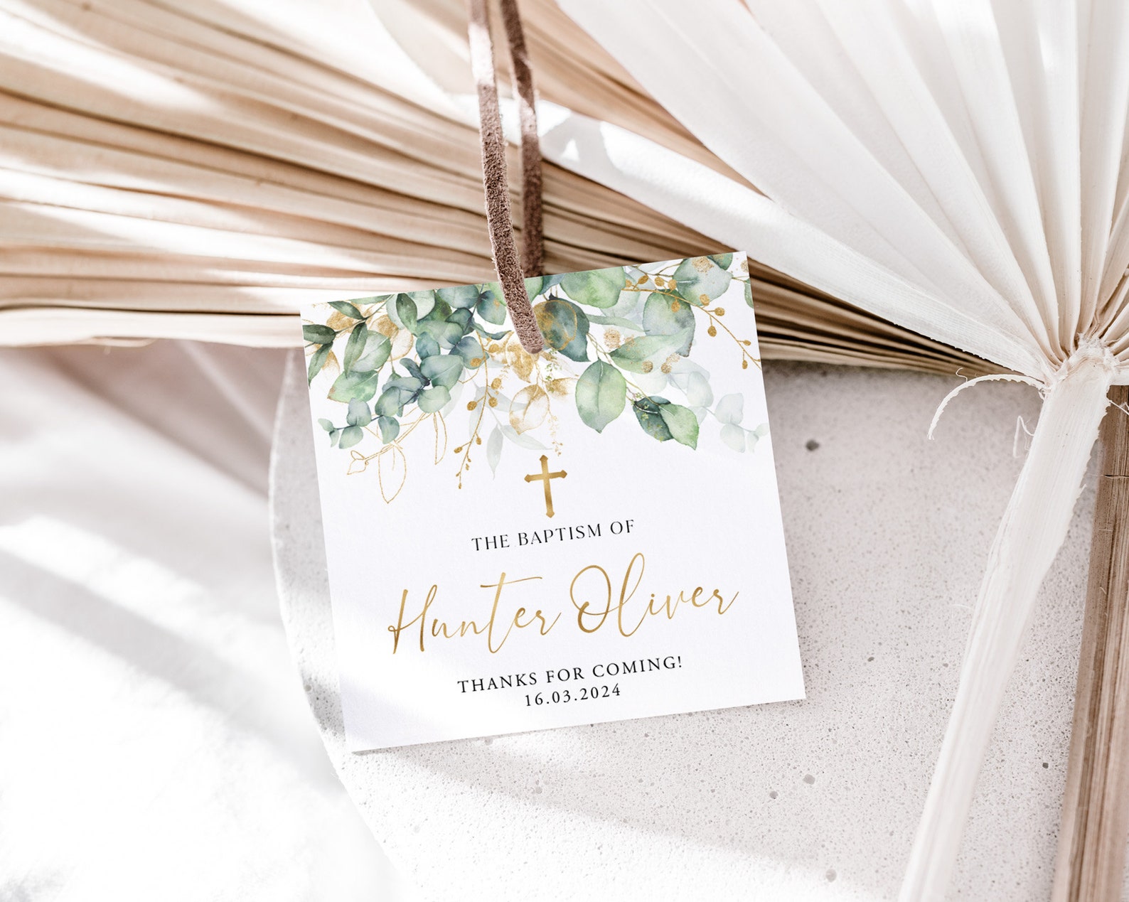 Baptism Favour Tags, Editable Tags, Christening Favor Tags, Greenery ...