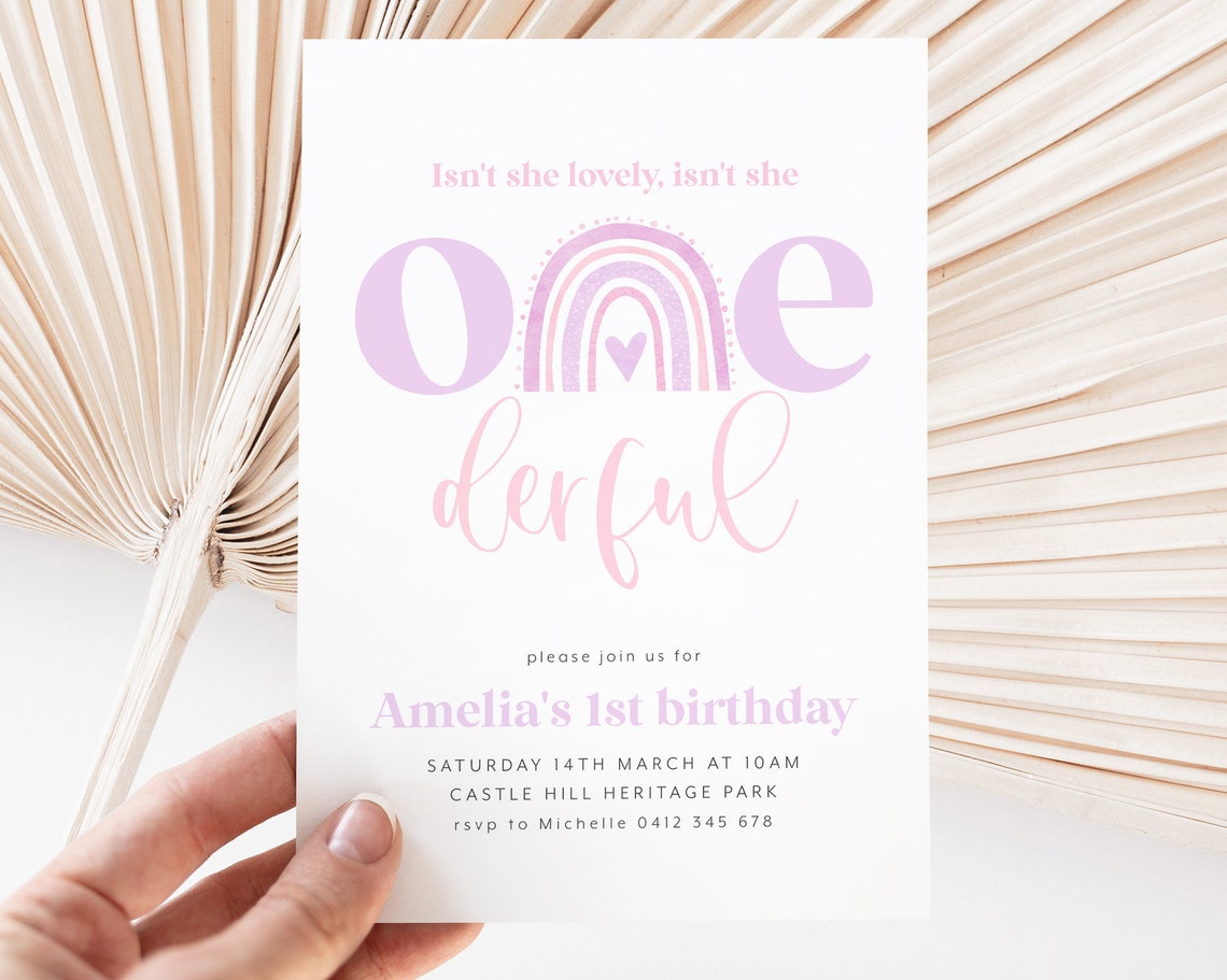 Onederful Rainbow Invitation, Rainbow Onederful Birthday Invitation ...