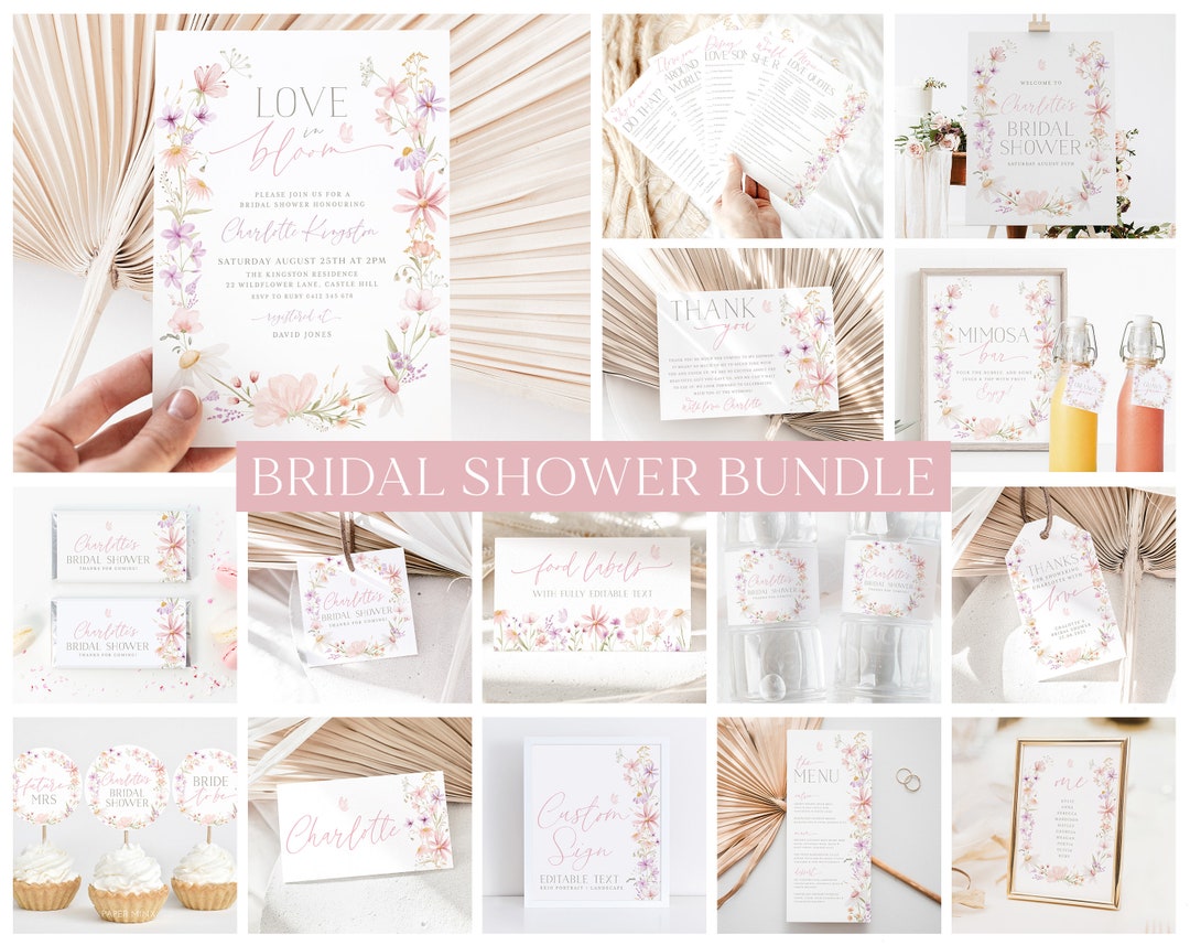 Love in Bloom Bridal Shower Invitation Bundle, Wildflower Bridal Shower ...