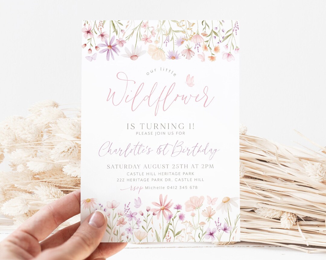 Wildflower Birthday Invitation, 1st Birthday Invitation Girl, Girls ...