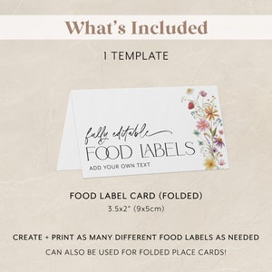 Wildflower Bridal Shower Food Labels, Food Label Card, Food Tent Cards ...