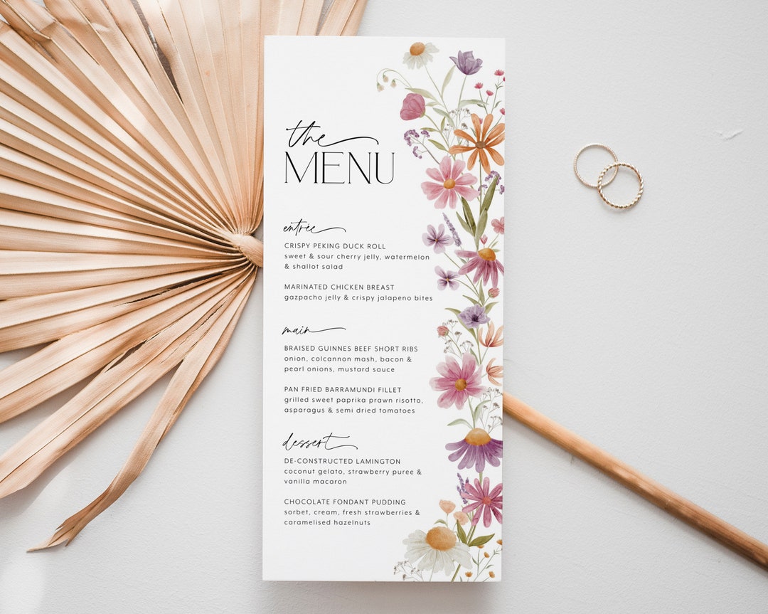 Wildflower Menu Template, Printable Bridal Shower Menu, Flower Menu ...