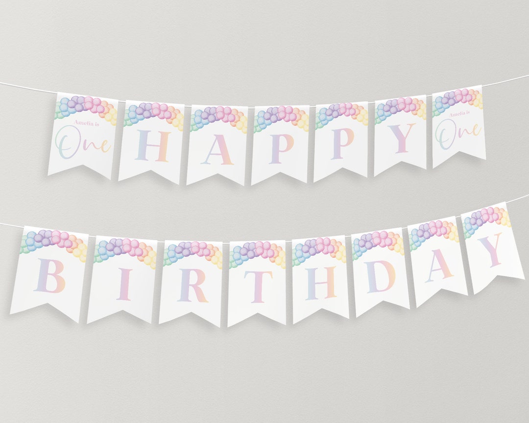 Pastel Rainbow Birthday Banner Printable, Happy Birthday Banner, First ...