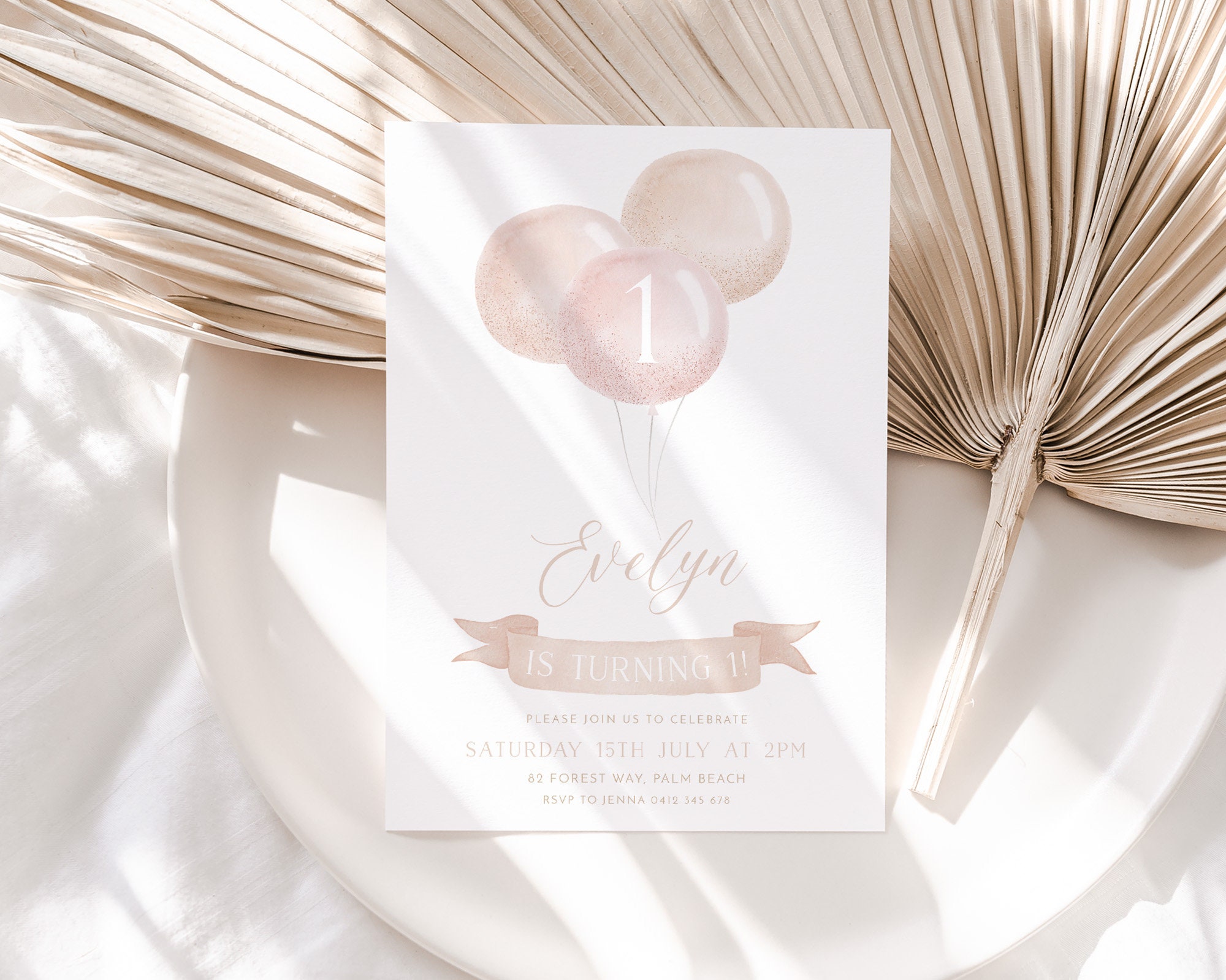 1st Birthday Invitation Balloons Birthday Invitation Pink | Etsy