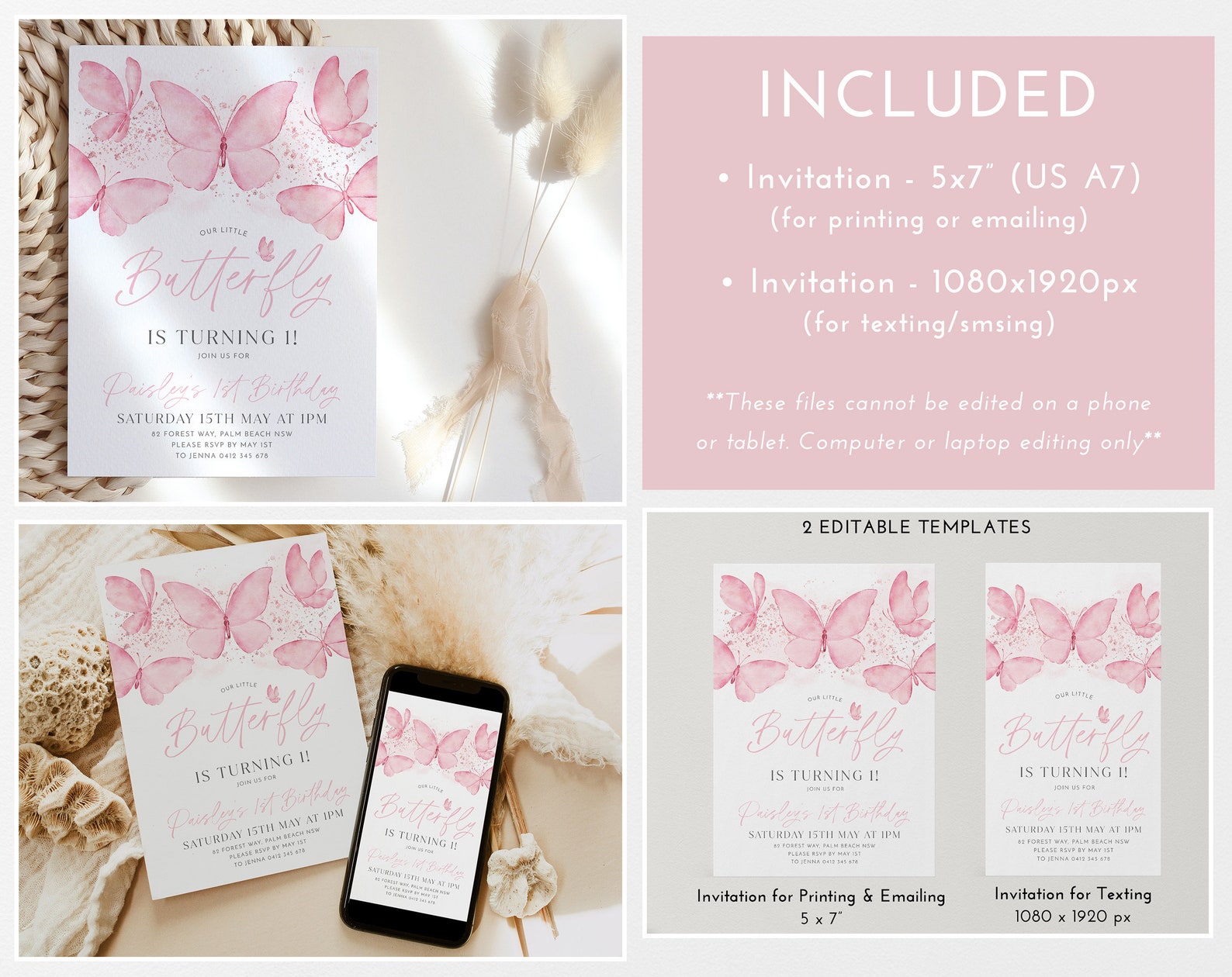 Butterfly Birthday Invitation Bundle Pink Butterfly - Etsy
