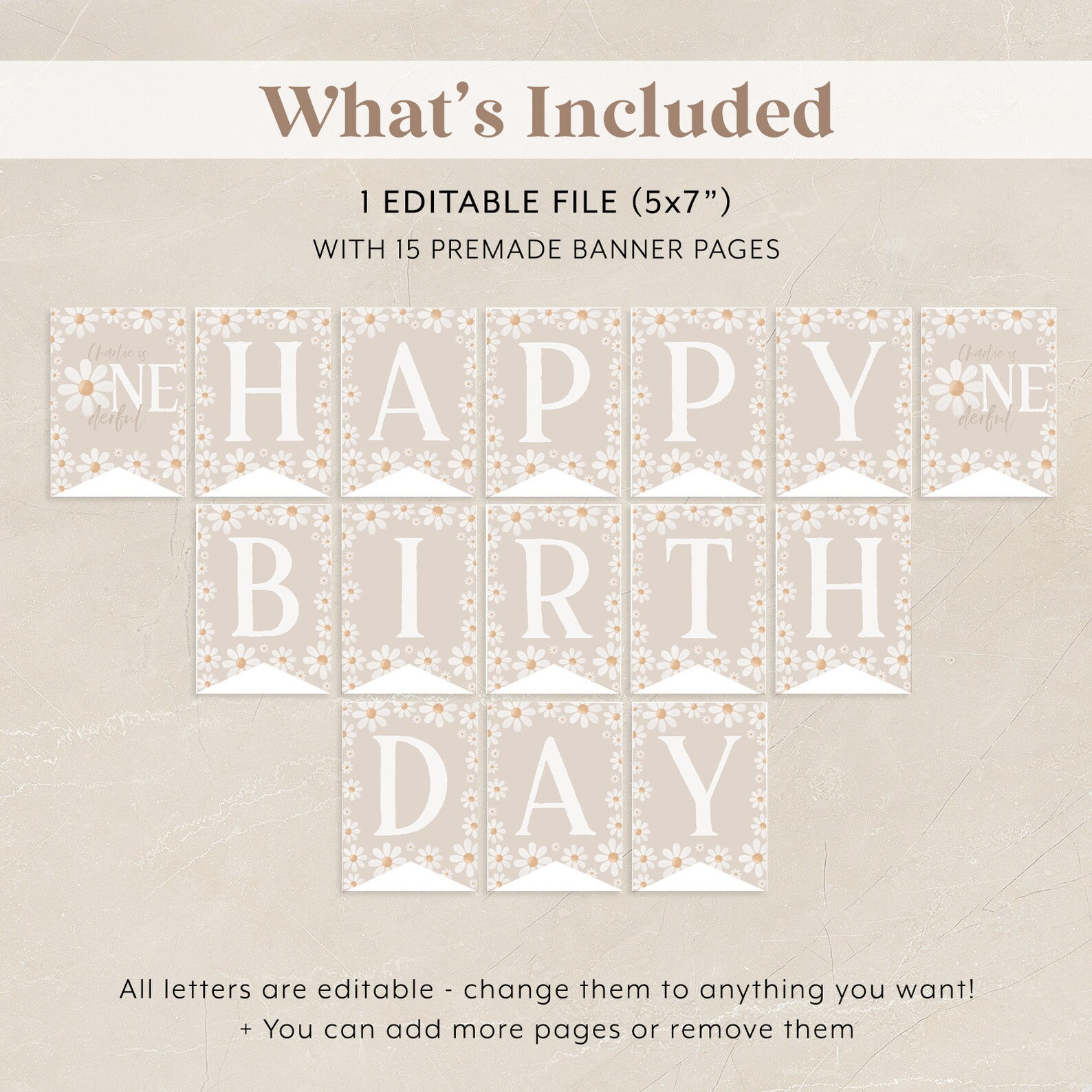 Daisy Birthday Banner, Daisy Flower Happy Birthday Banner Printable ...