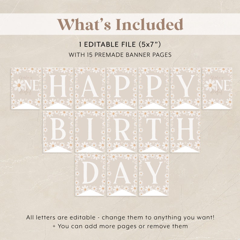 Daisy Birthday Banner, Daisy Flower Happy Birthday Banner Printable ...