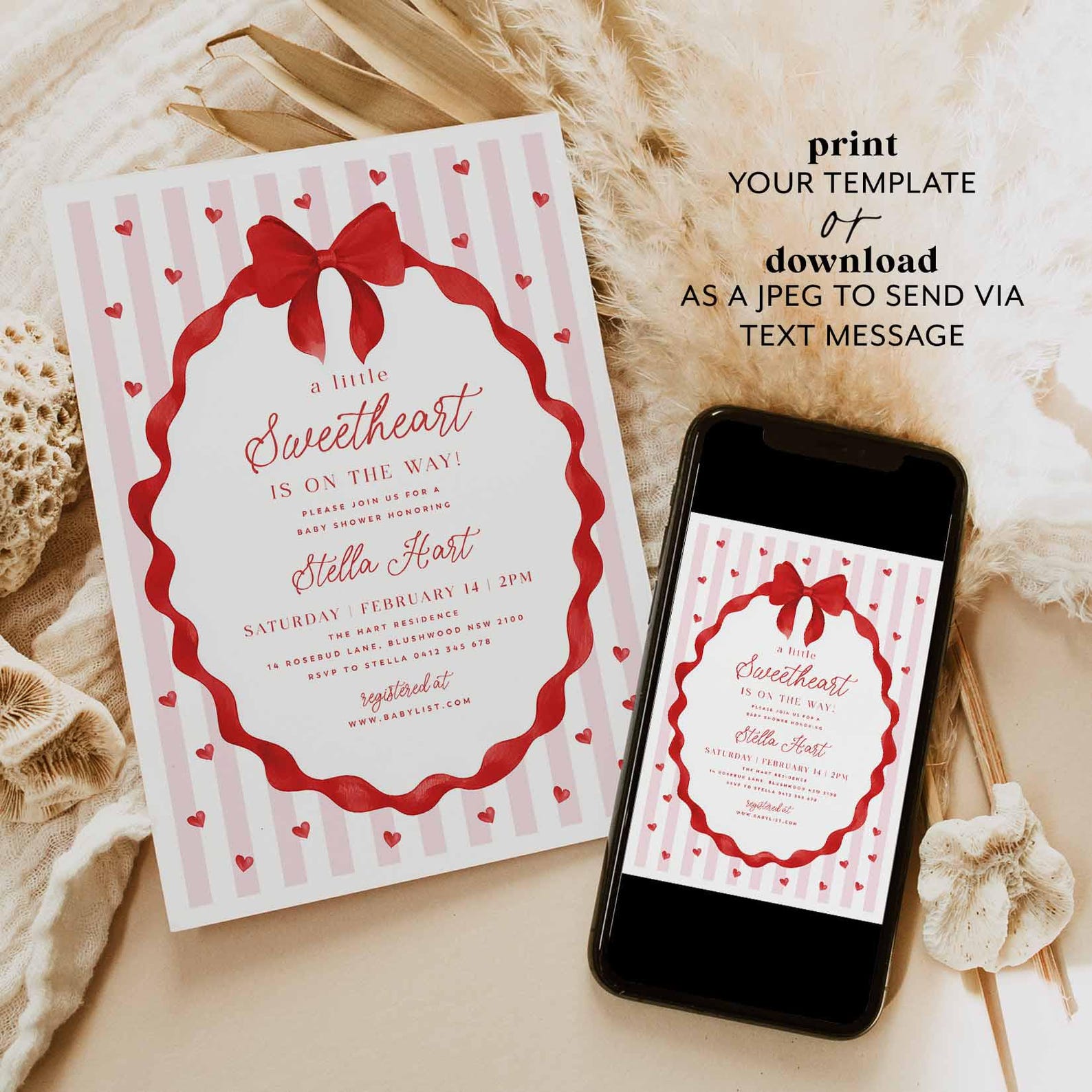 Little Sweetheart Baby Shower Invitation Template, Valentine's Day ...