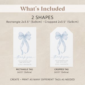 Printable Blue Bow Favor Tags, Blue Bow Baby Shower Favour Tags, Blue ...