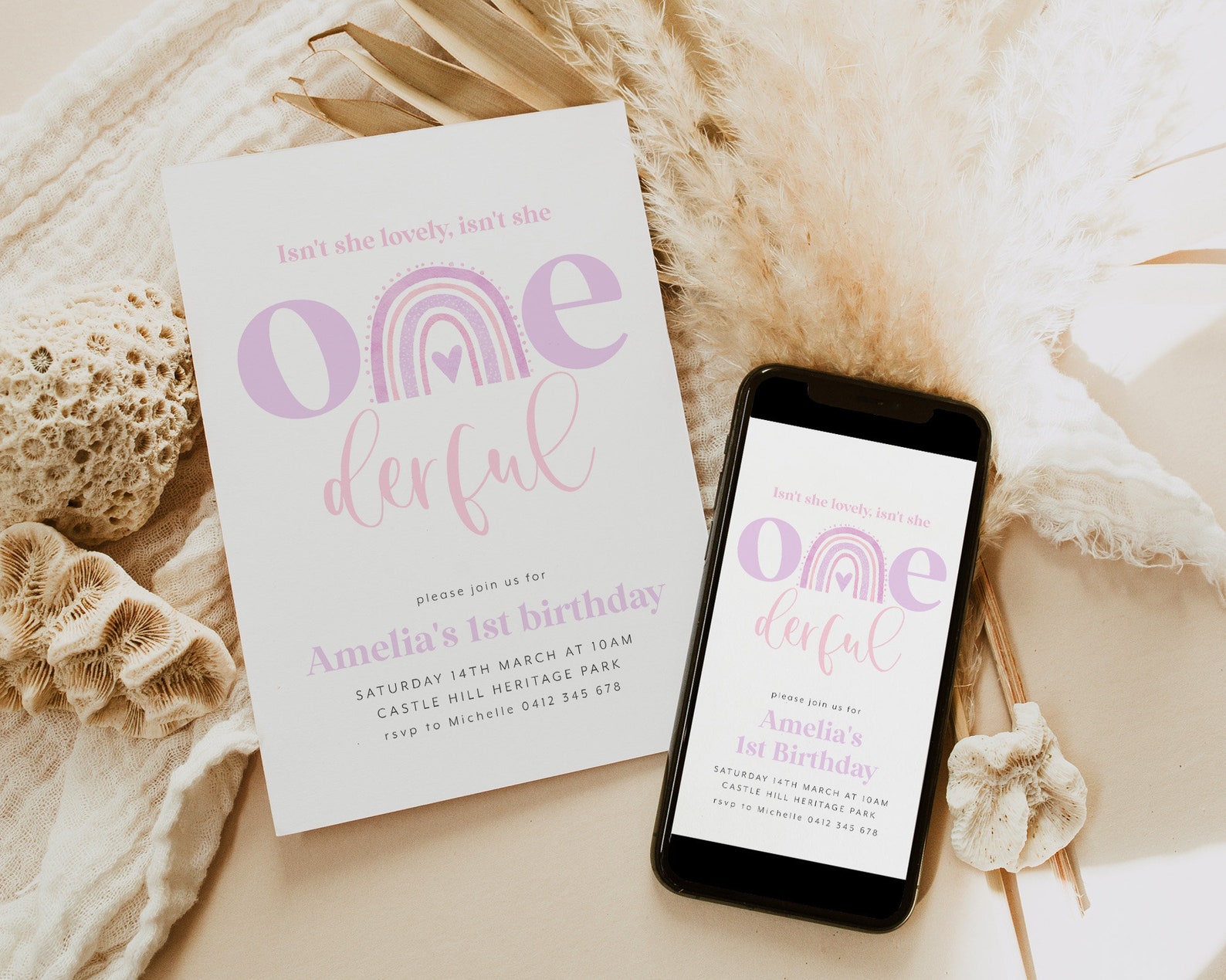 Onederful Rainbow Invitation, Rainbow Onederful Birthday Invitation ...