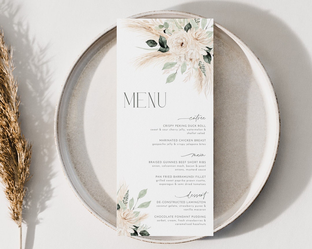 Boho Menu Template, Printable Bridal Shower Menu, Boho Floral Menu ...