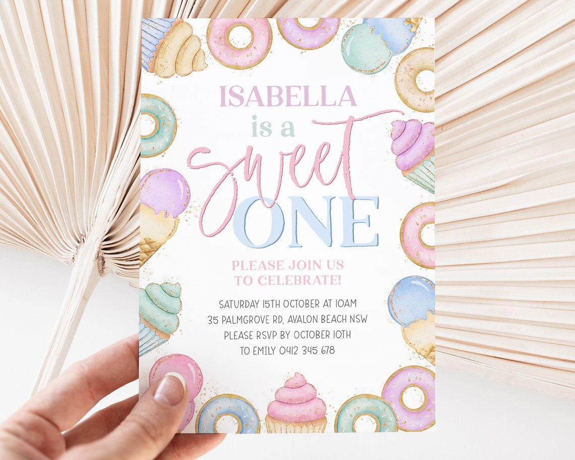 Sweet One Birthday Invitation Pastel Girls 1st Birthday - Etsy