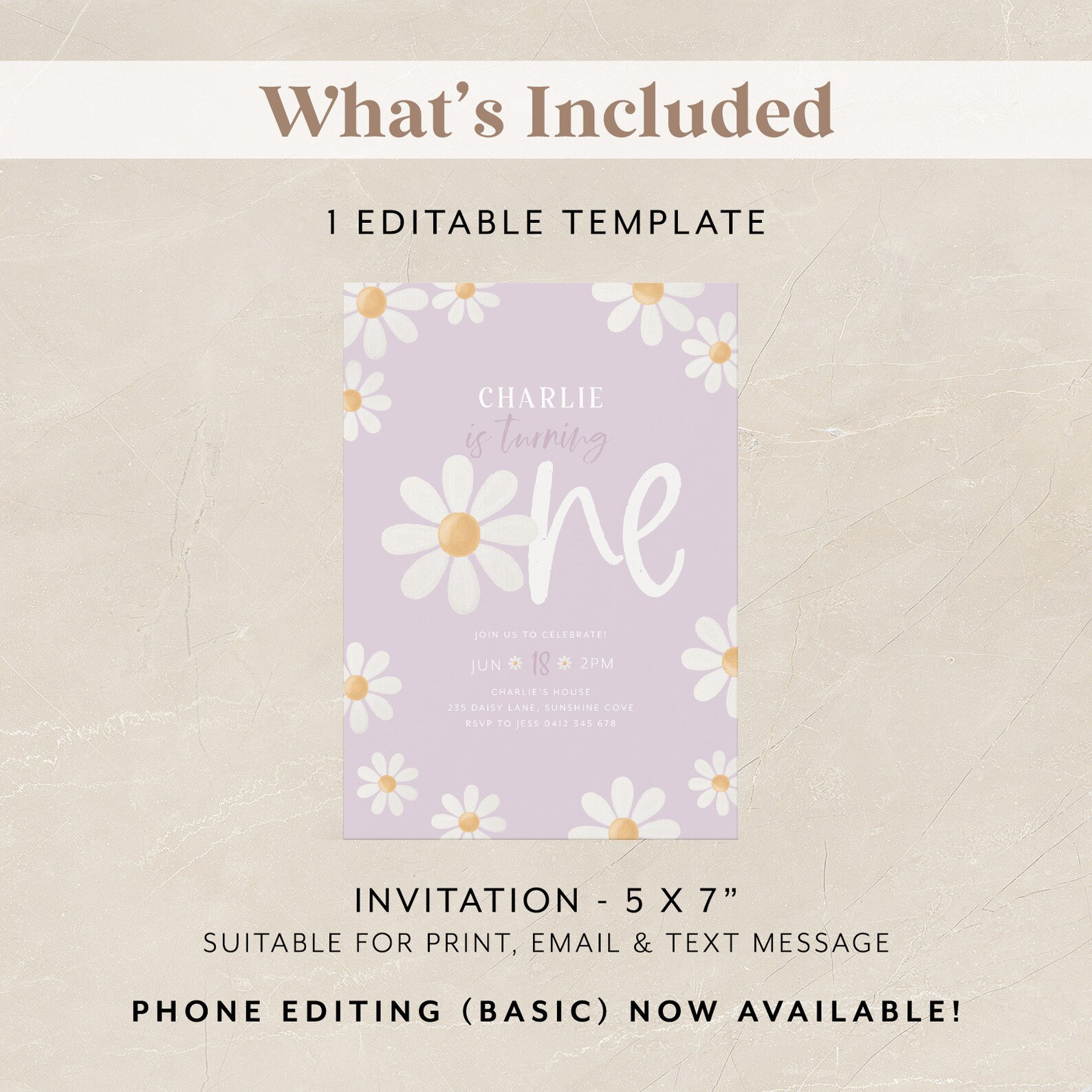 Daisy Birthday Invitation, Flower 1st Birthday Invite, Daisy Invitation ...
