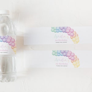 Pastel Rainbow Water Bottle Labels, Birthday Water Label, Printable ...