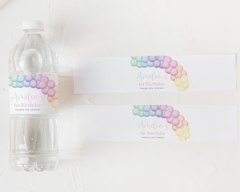 Pastel Rainbow Water Bottle Labels Birthday Water Label - Etsy