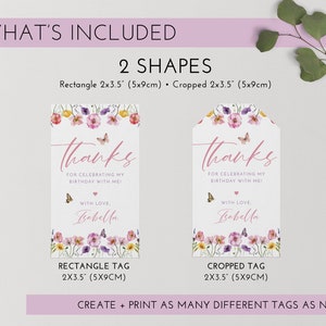 Wildflower Favor Tags, Floral Birthday Thank You Tags, Wildflower ...