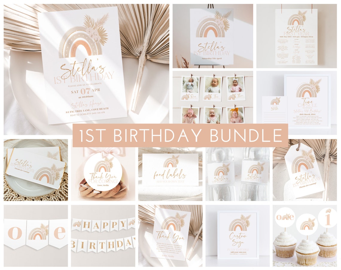Boho Rainbow Birthday Invitation Bundle Rainbow First - Etsy
