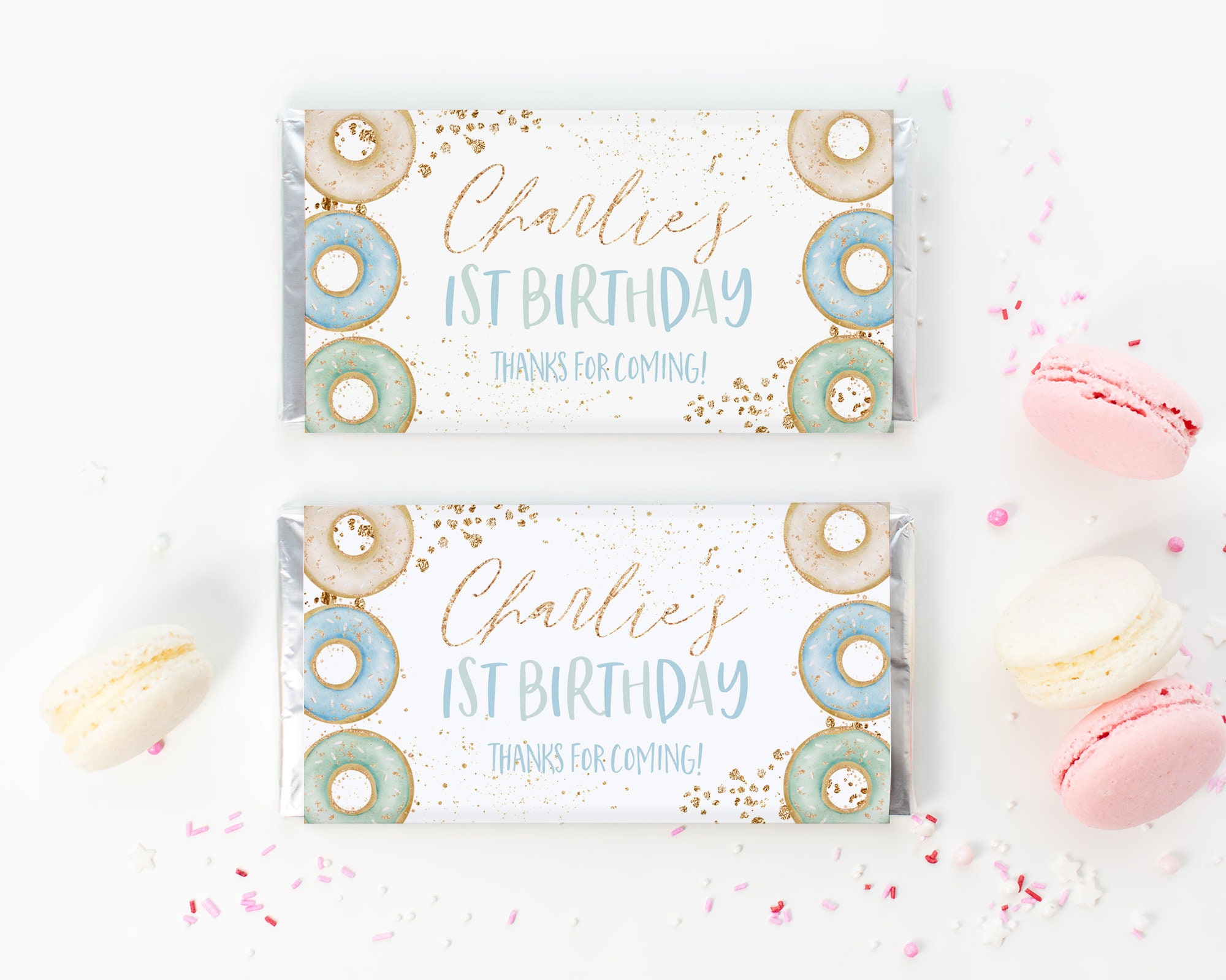Donut Chocolate Bar Wrapper Template, Printable Candy Bar Wrapper, 1st ...