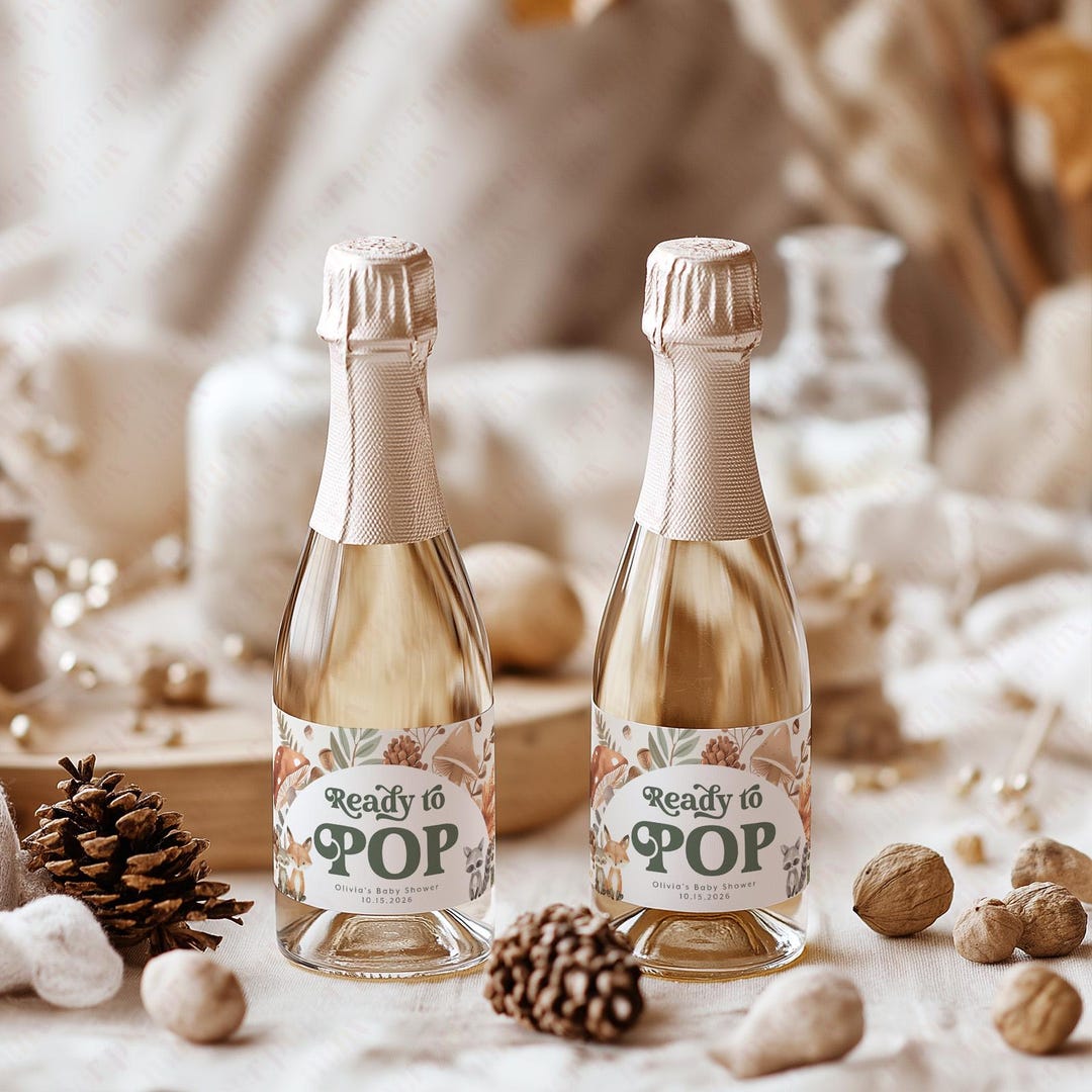Baby Shower Mini Champagne Labels, Printable Wine Labels, Woodland ...