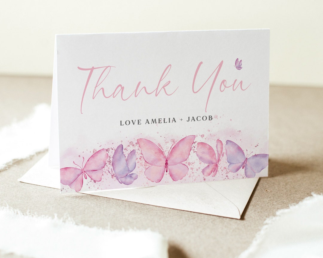 Butterfly Thank You Card Template, Printable Thank You Card, Butterfly ...