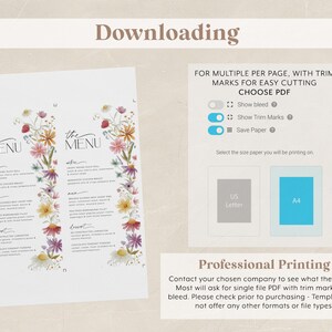 Wildflower Menu Template, Printable Bridal Shower Menu, Flower Menu ...