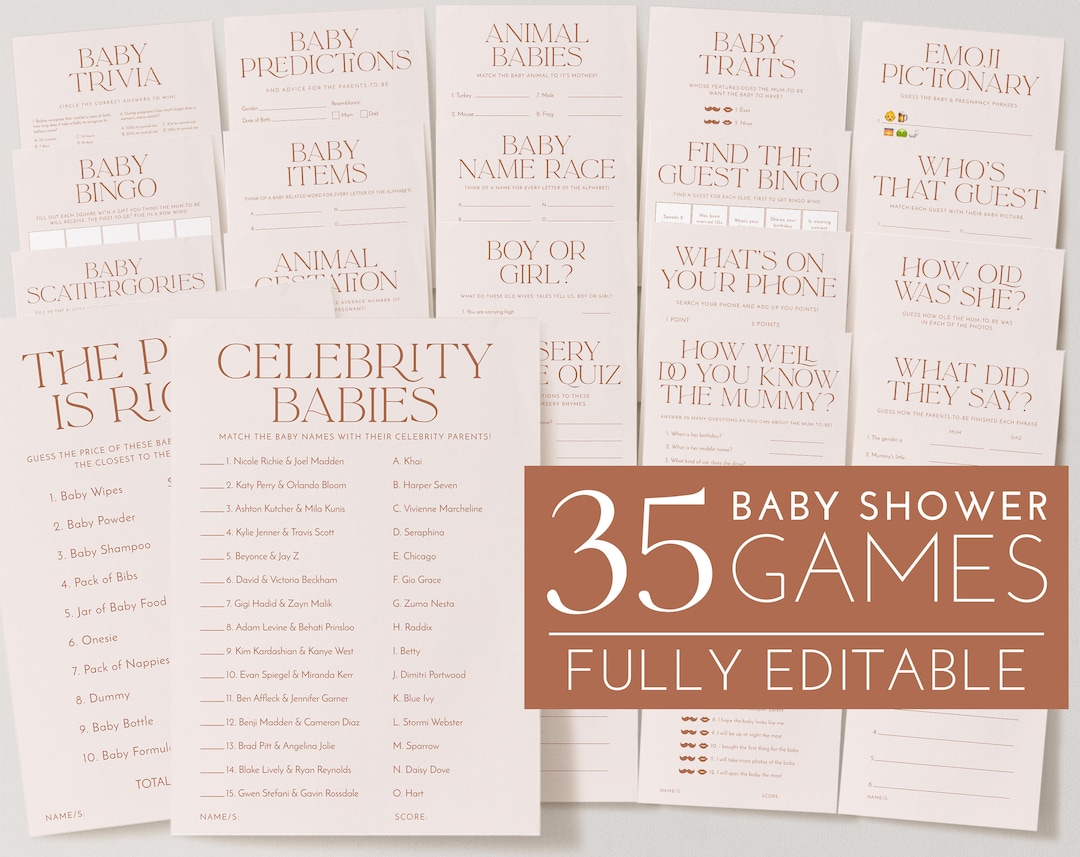 Boho Baby Shower Games, Baby Shower Editable Games, Printable Games ...