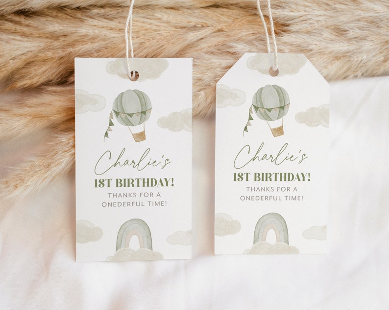 Mr Onederful Favor Tags, Hot Air Balloon 1st Birthday Thank You Tags ...