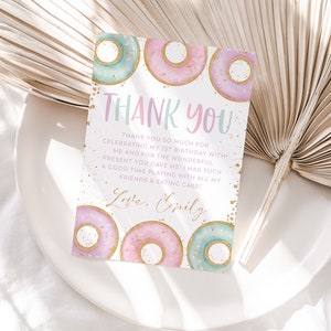 Donut Thank You Card Template, Printable Thank You Card, Donut Birthday ...