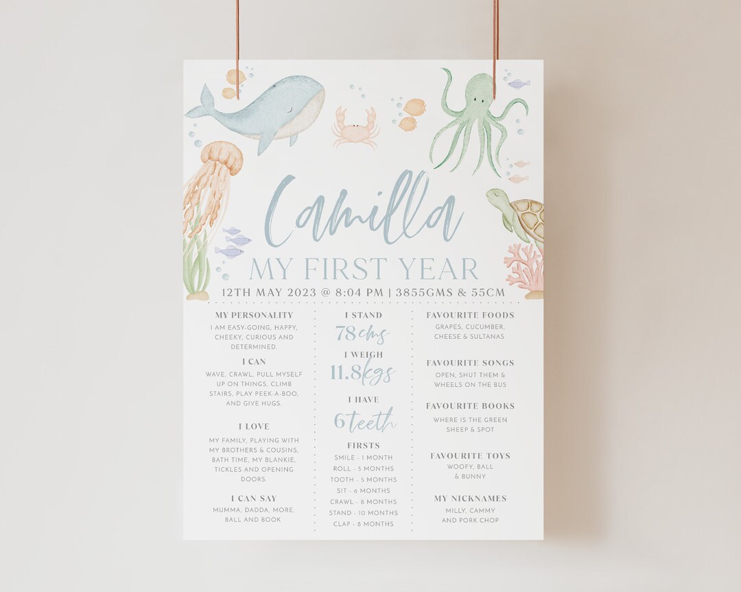 Under the Sea Milestone Sign, Oneder the Sea 1st Birthday Milestone ...