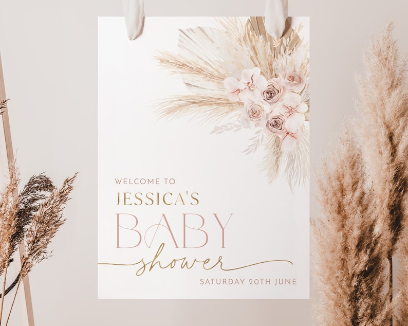 Boho Welcome Sign Printable Baby Shower Welcome Sign Pink - Etsy