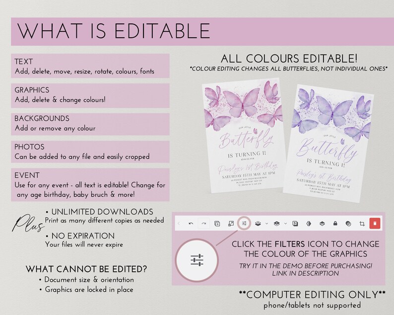 Butterfly Birthday Banner, Happy Birthday Banner Printable, 1st ...