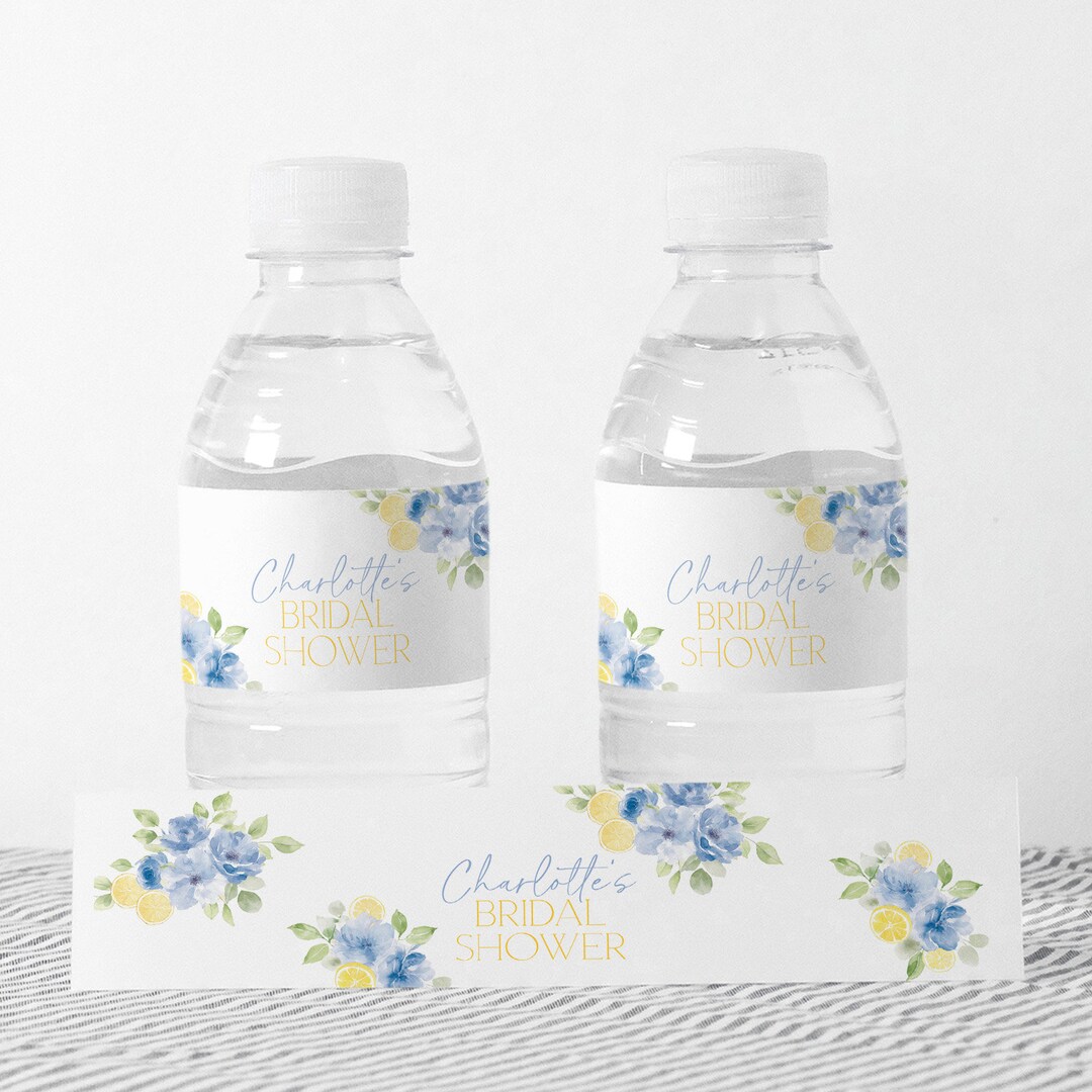 Main Squeeze Water Bottle Label, Blue Lemon Bridal Shower Water Label ...