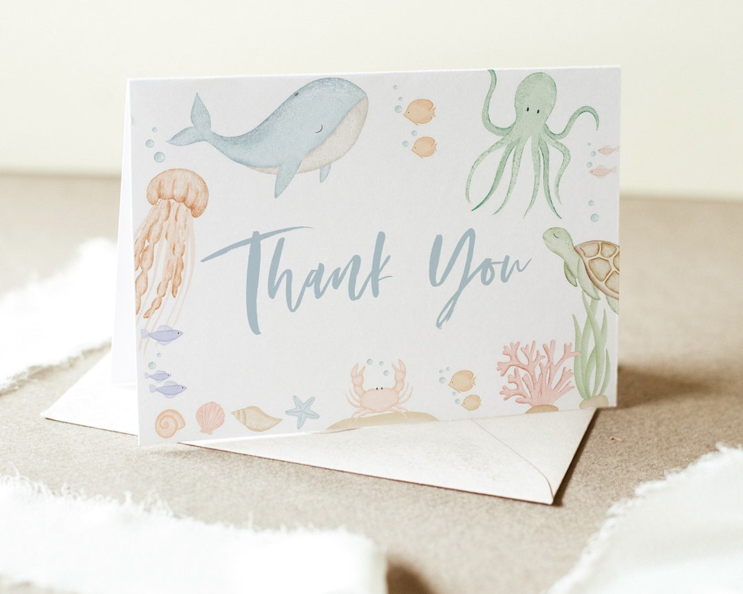 Under the Sea Thank You Card Template, Printable Thank You Card, Ocean ...