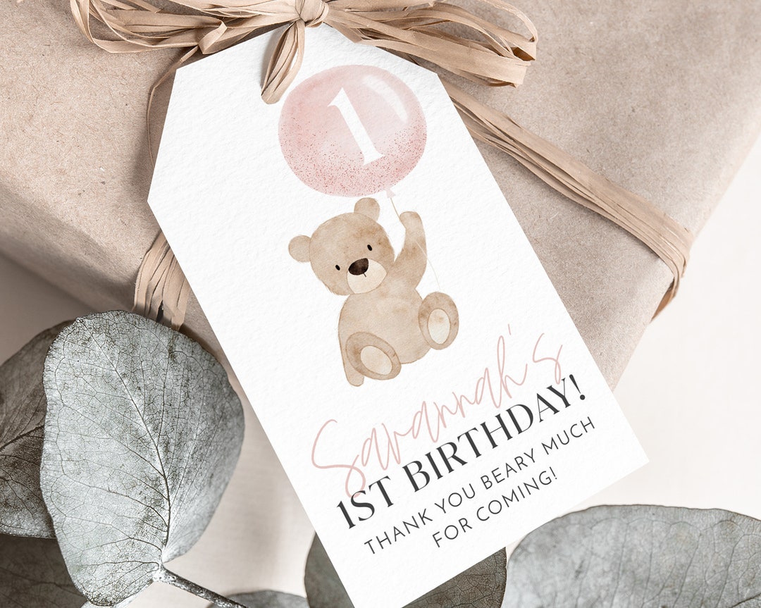 Bear Favour Tags, Birthday Thank You Tags, Beary 1st Birthday Favor Tag ...