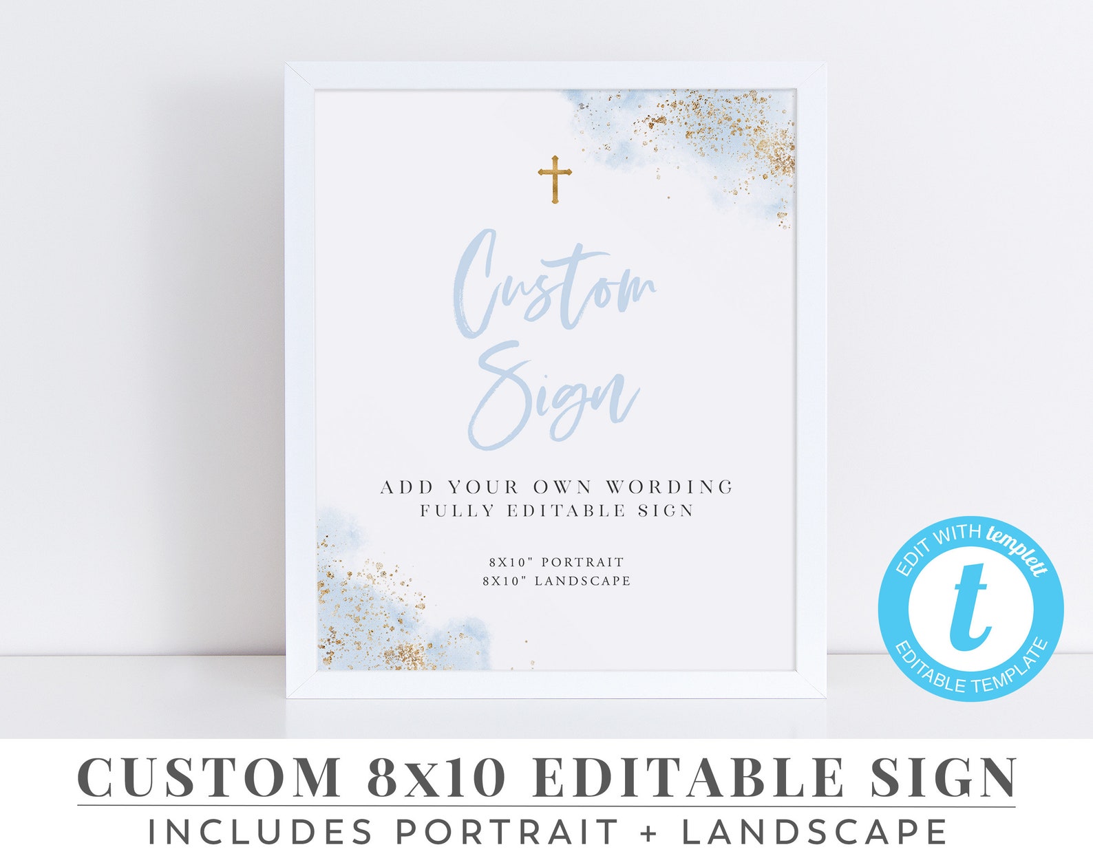 Editable Sign 8x10 Blue and Gold Signs Christening Signs | Etsy