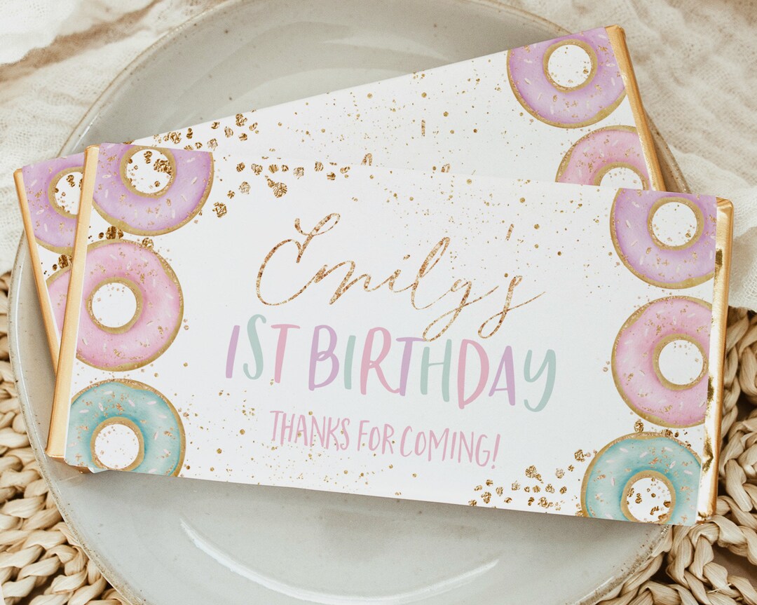 Donut Chocolate Bar Wrapper Template, Printable Candy Bar Wrapper, 1st ...