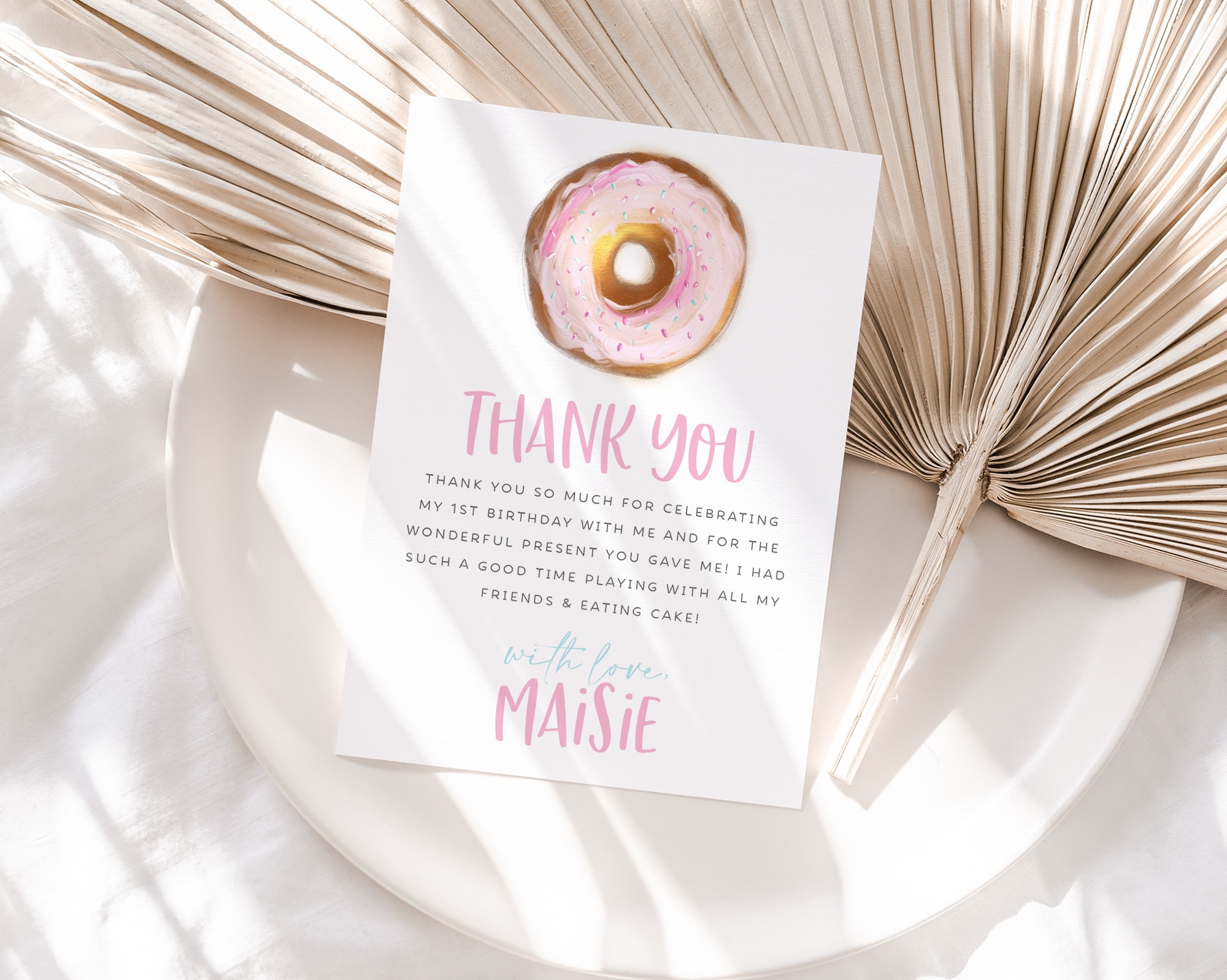 Donut Thank You Card Template, Printable Thank You Card, Birthday Thank ...