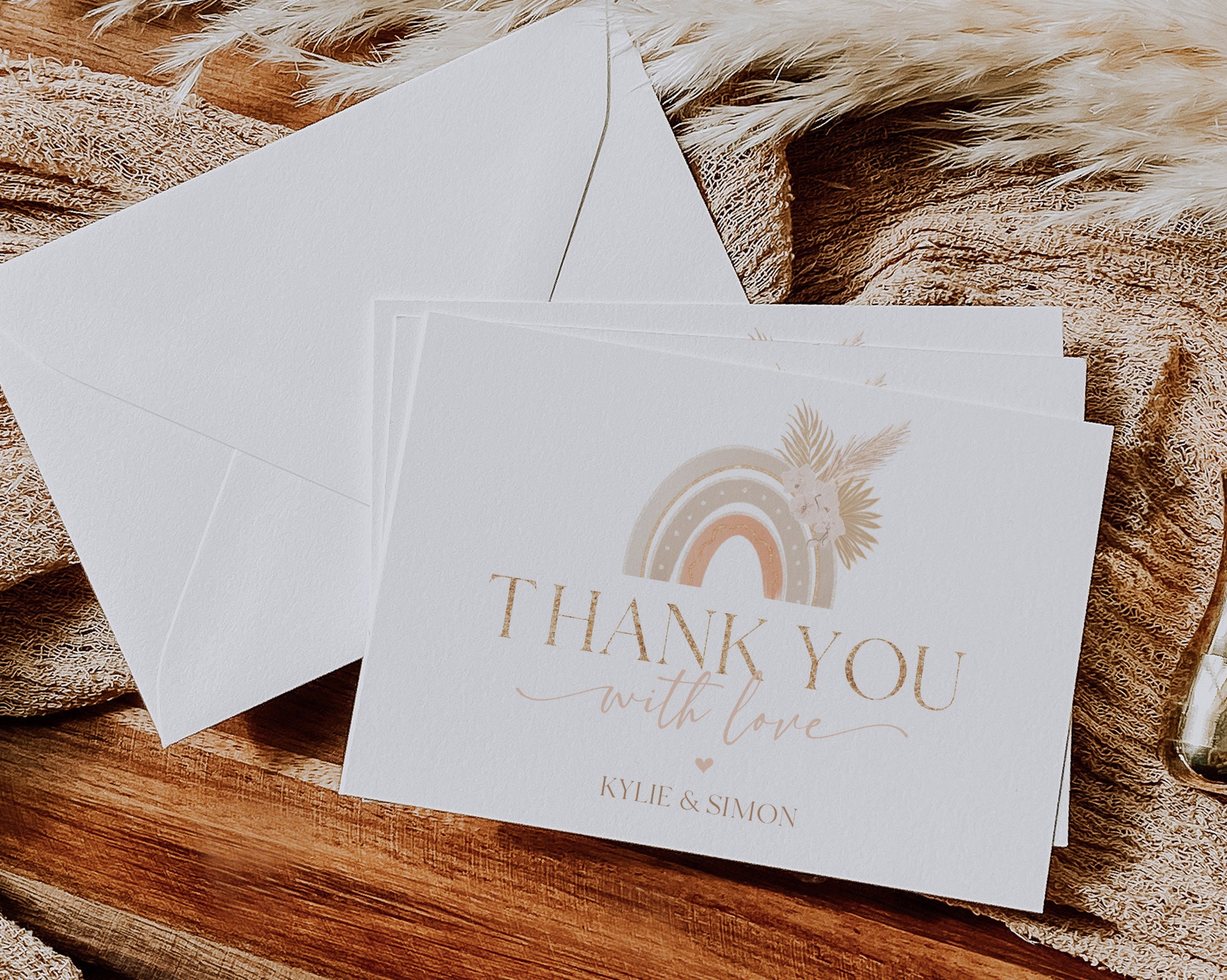 Boho Thank You Card Template Rainbow Printable Thank You | Etsy