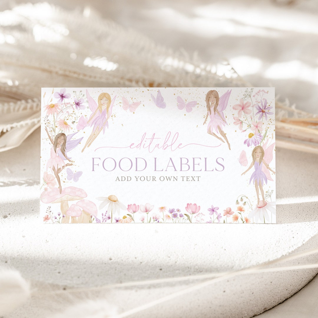 Fairy Food Labels, 1st Birthday Food Label Card, Food Tent Card ...
