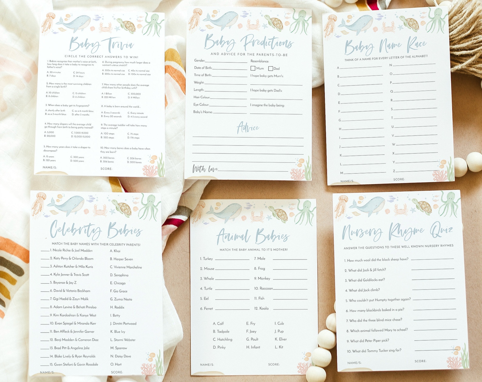 Under the Sea Baby Shower Games, Ocean Animals Baby Games, Baby Shower ...