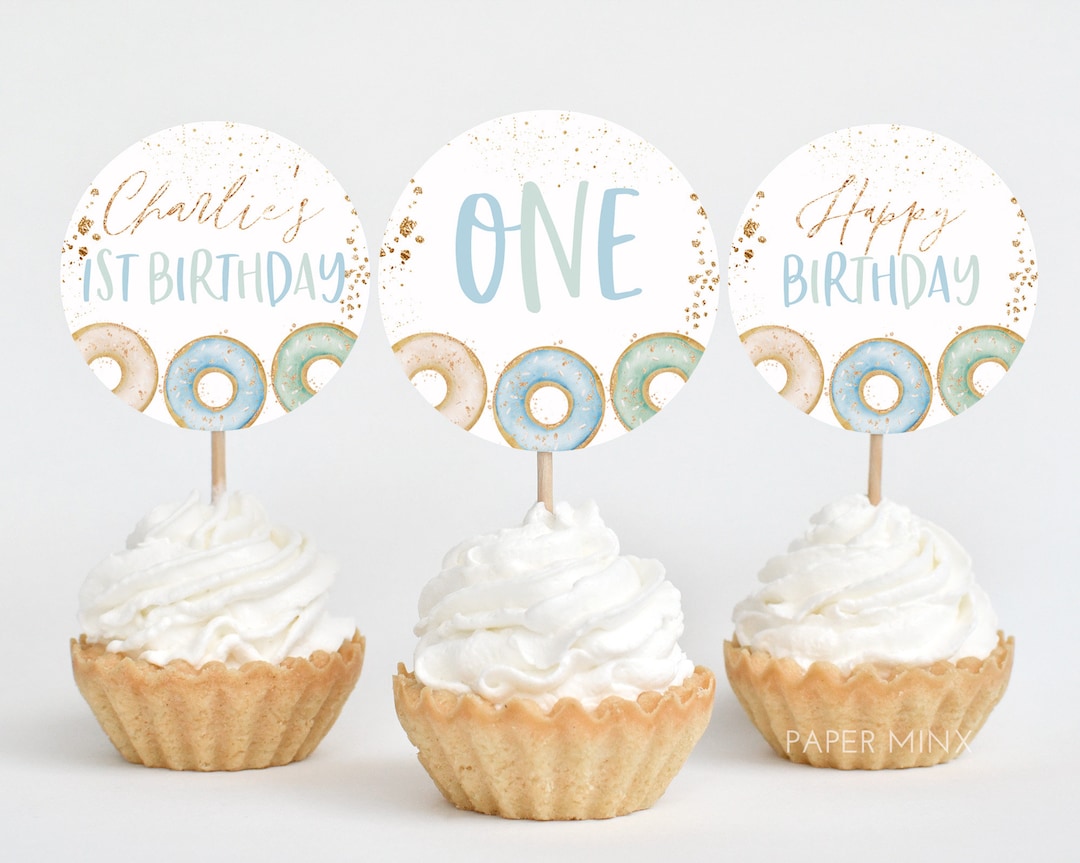 Donut Cupcake Toppers, Printable Cupcake Topper, Sweet One Cupcake ...