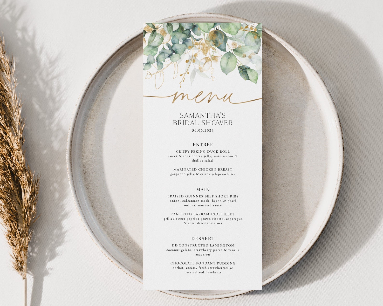 Greenery Menu Template Printable Bridal Shower Menu Greenery - Etsy