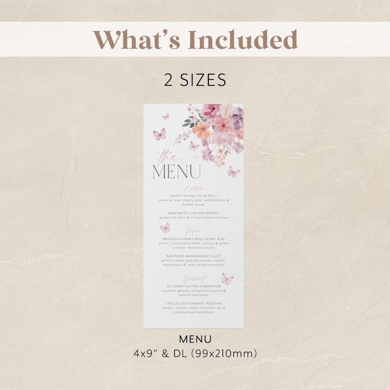 Baby in Bloom Menu Template, Printable Butterfly Baby Shower Menu ...