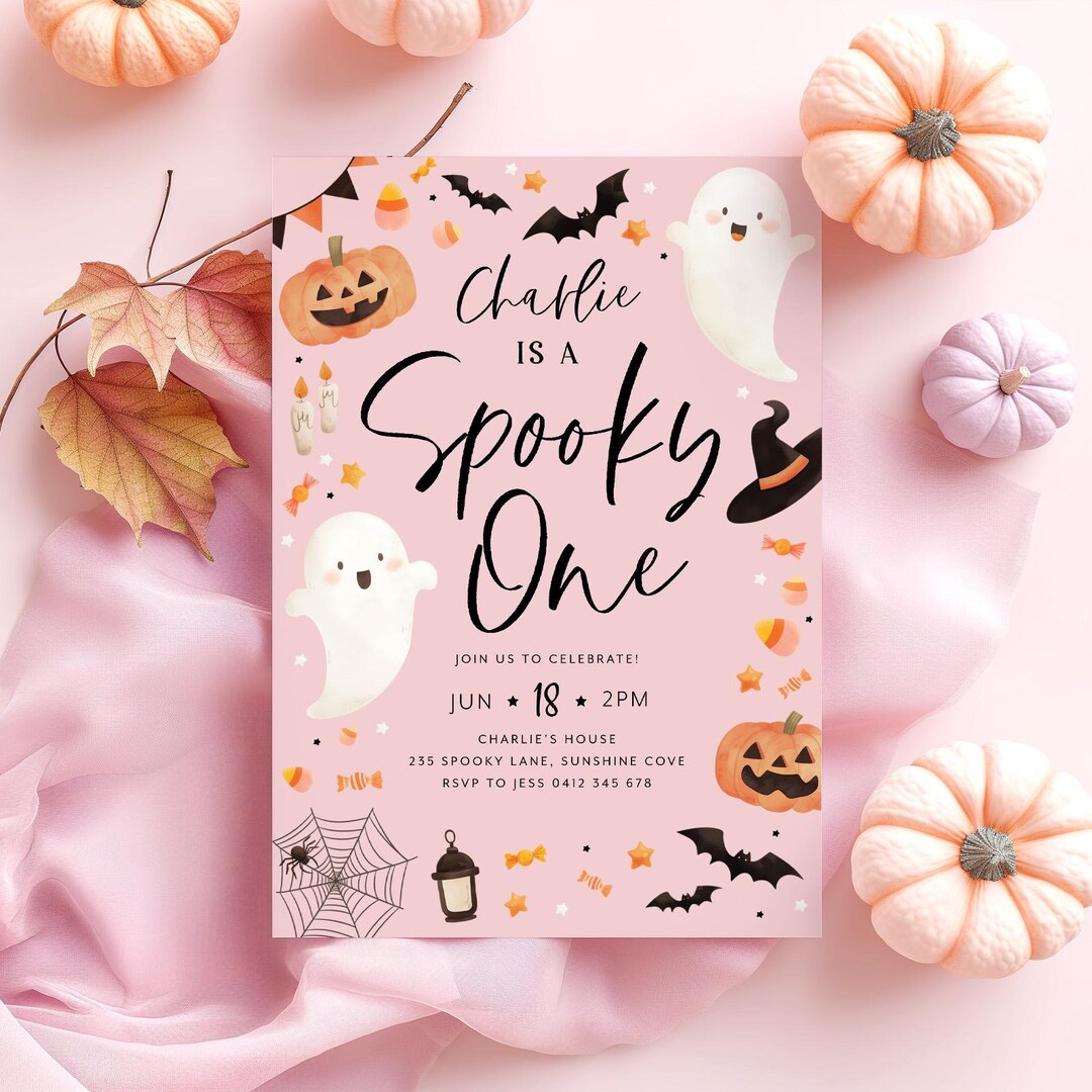 Spooky One Invitation Pink, Halloween Ghost 1st Birthday Party Invite ...