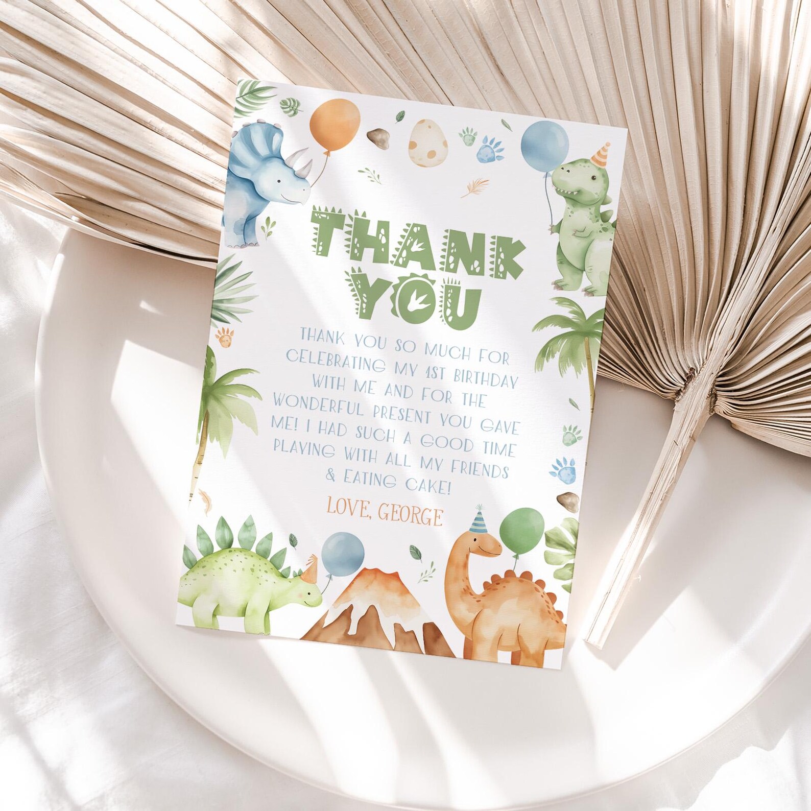Dinosaur Thank You Card Template, Printable Thank You Card, Dinosaur ...